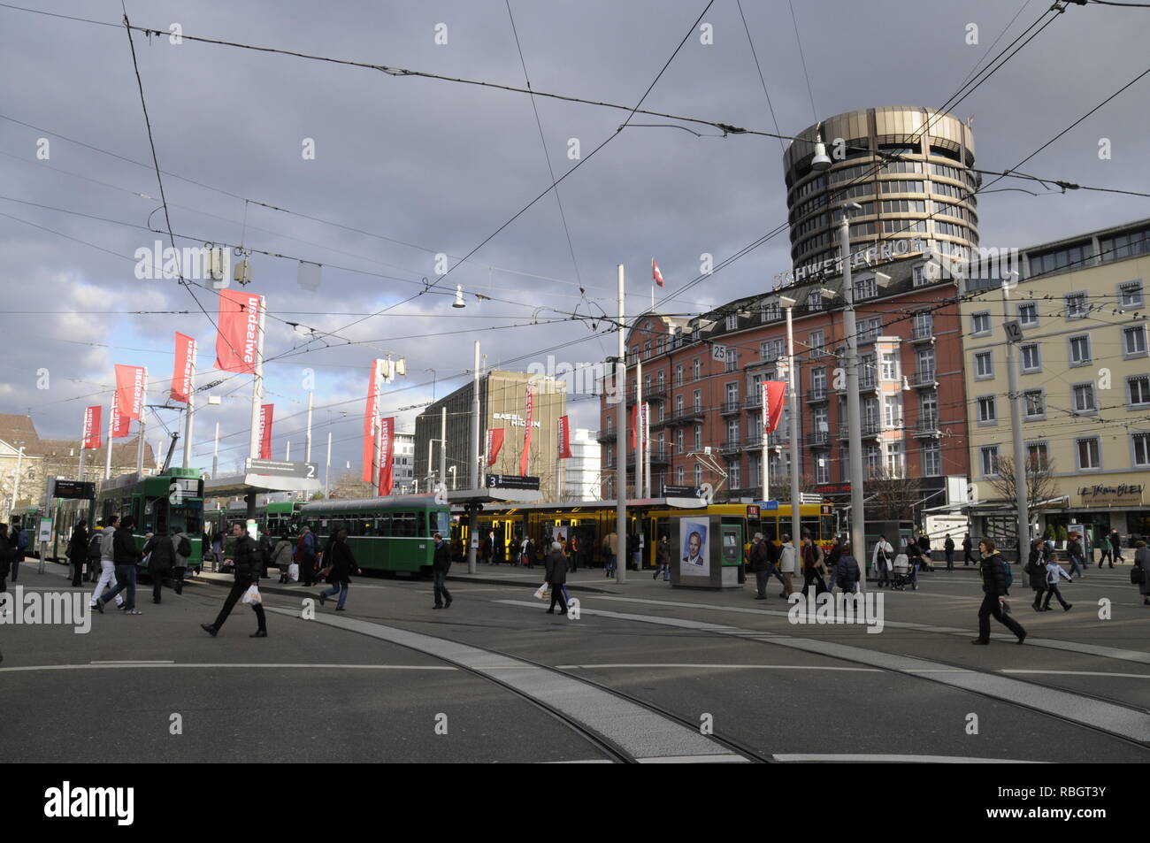 A tram terminal at Centralbahn-platz in Basel, Switzerland Stock Photo ...