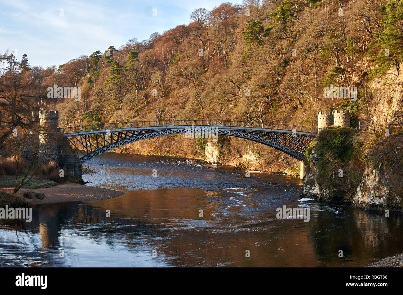 A listed cast iron Craigellachie Bridge on the river Spey near the ...