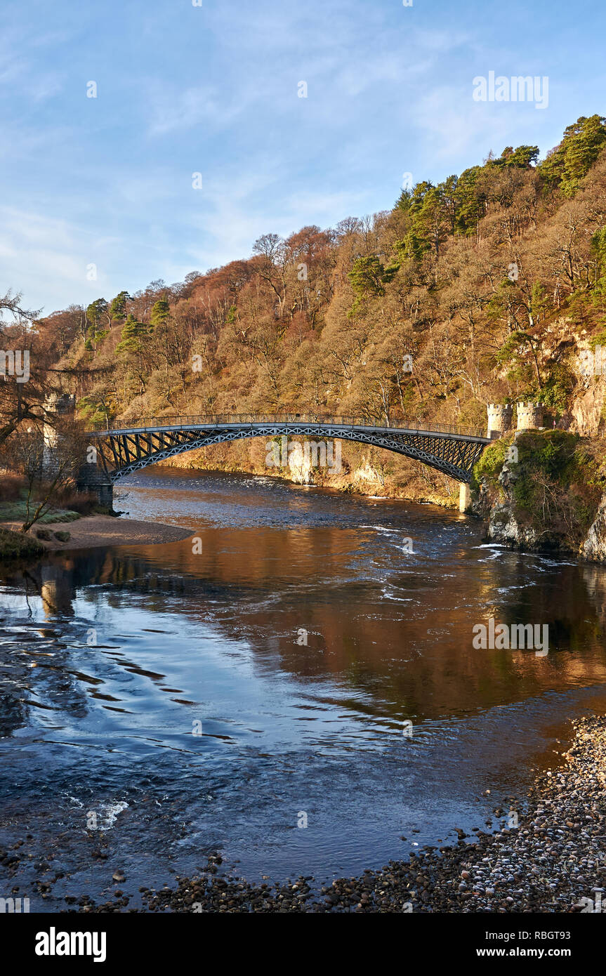 A listed cast iron Craigellachie Bridge on the river Spey near the ...