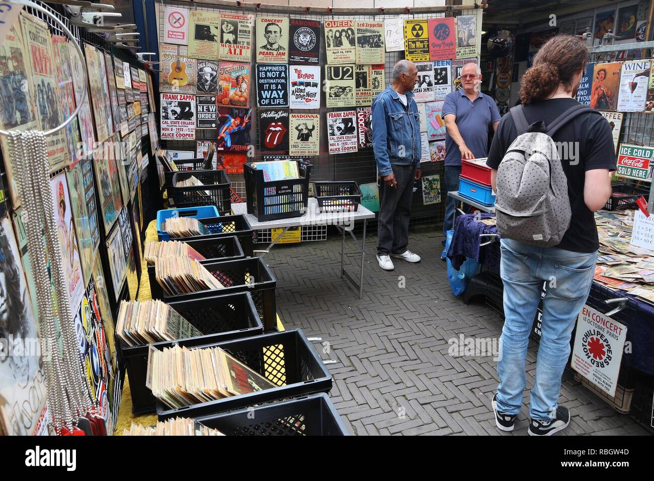 AMSTERDAM, NETHERLANDS - JULY 8, 2017: People visit Waterlooplein ...