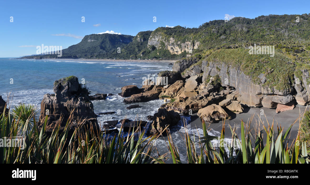 Around New Zealand - Pancake Rocks near Punakaik - panorama Stock Photo ...