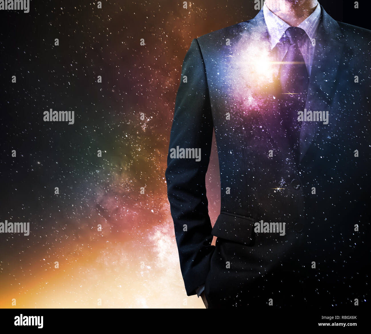 businessman with stars in milky way space background Stock Photo - Alamy