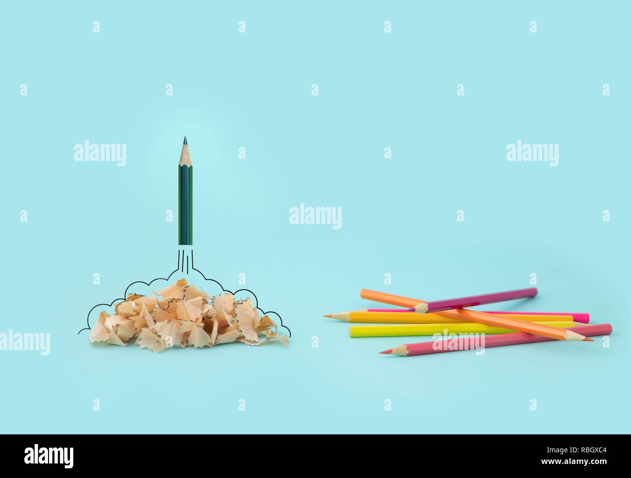 Pencil and pencil sharpener trash with jet engine, stationary Stock ...