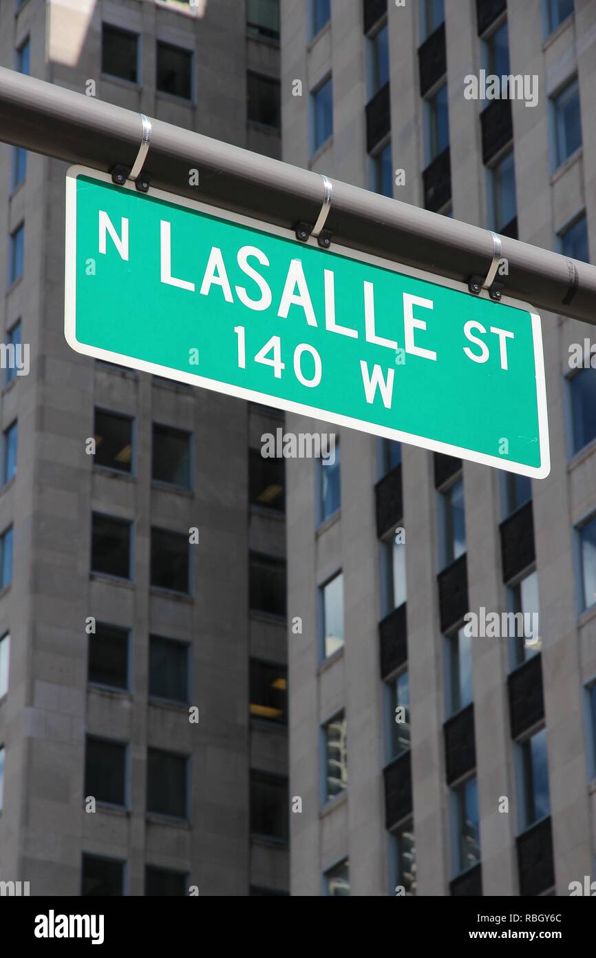 Chicago, Illinois in the United States. Famous LaSalle Street sign ...