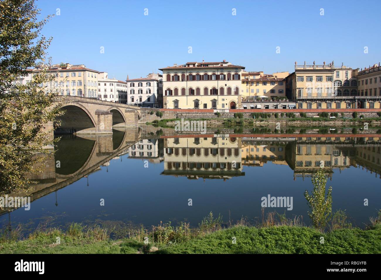 Florence, Italy - Old Town reflection in River Arno Stock Photo - Alamy