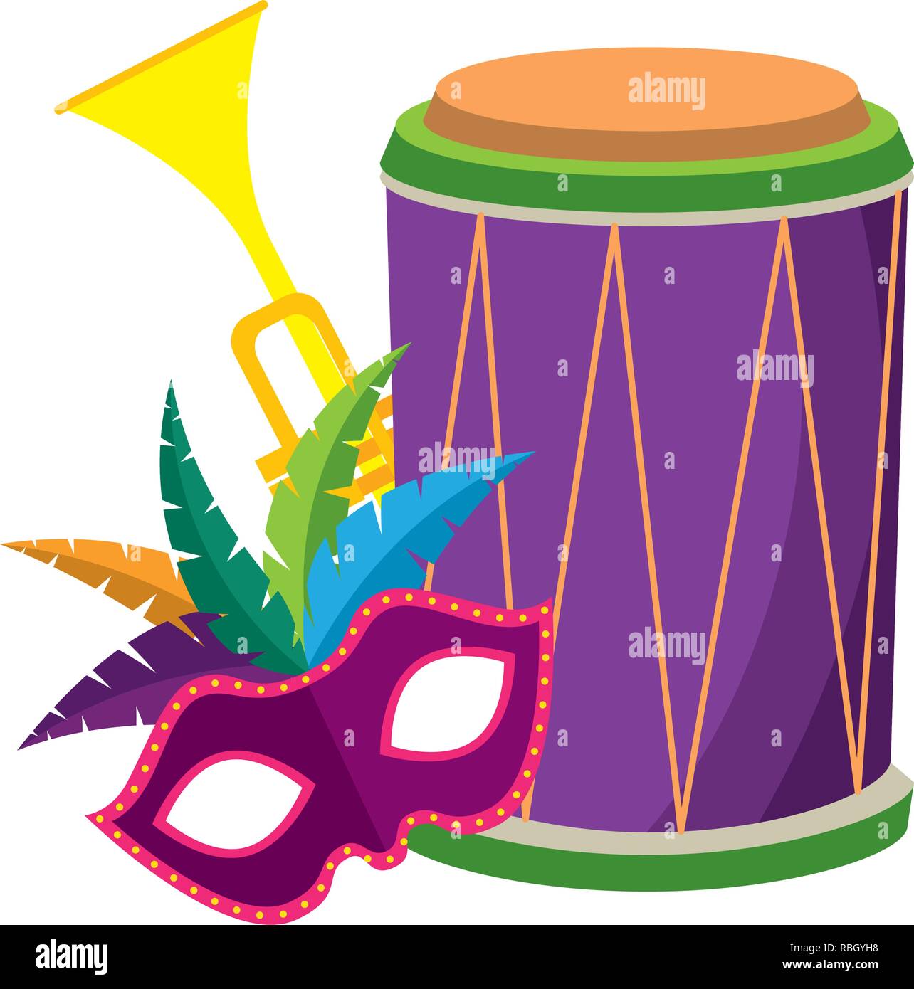 carnival mask with feathers and musical instruments Stock Vector Image ...