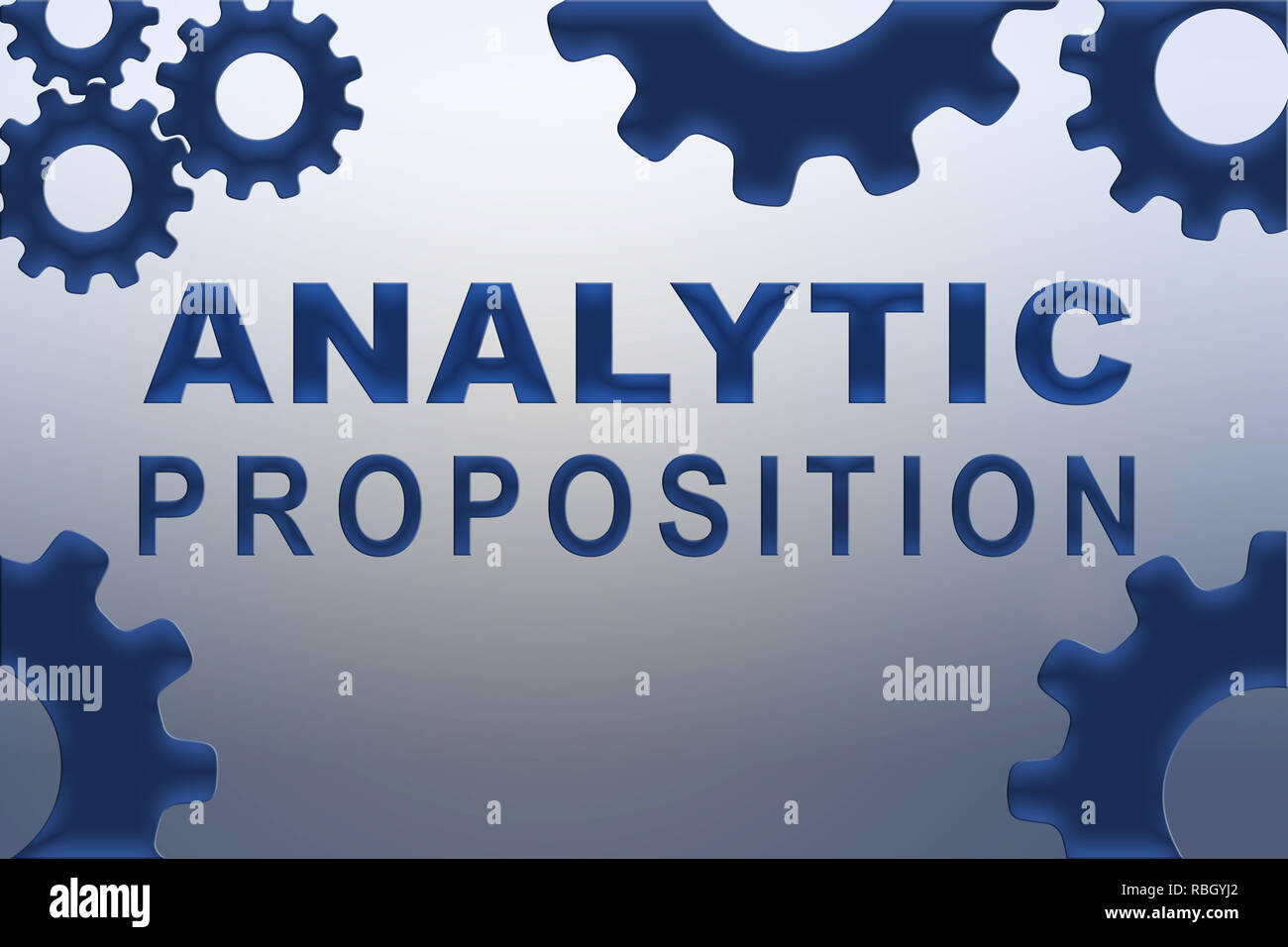 ANALYTIC PROPOSITION sign concept illustration with blue gear wheel ...