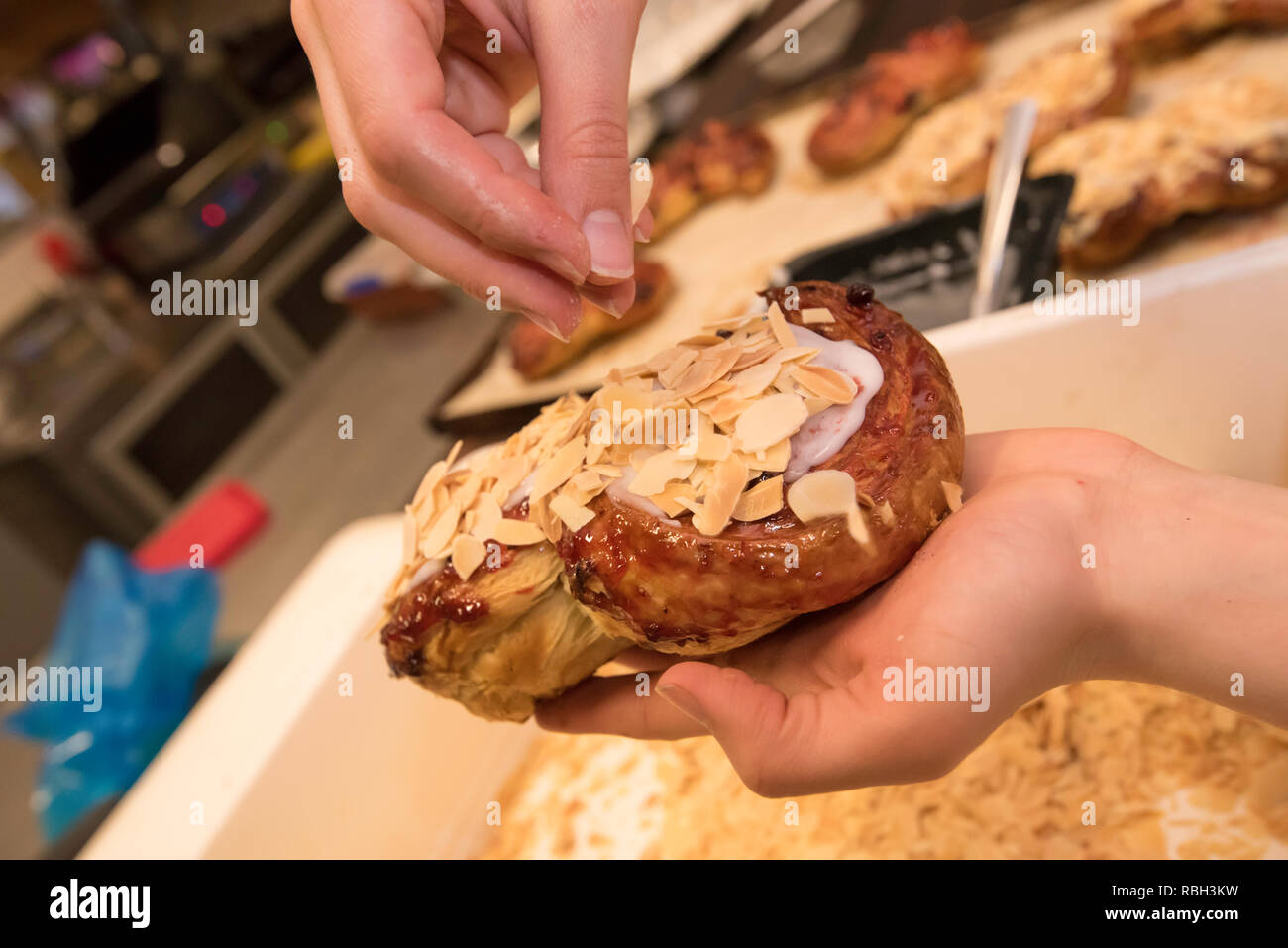 Pastries being made in a Sydney, Australia bakery early in the morning ...