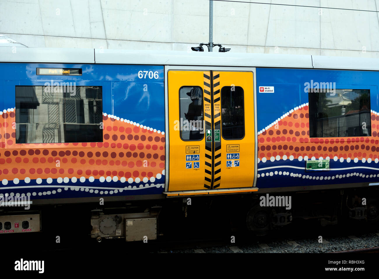 Queensland Rail train with Aboriginal art livery, Brisbane, Queensland ...