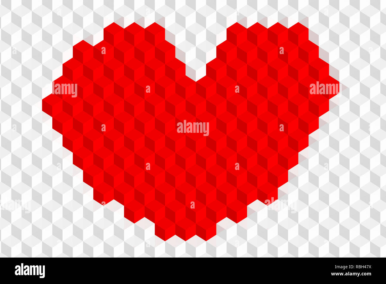 Red shape heart on cube pattern background,illustration picture Stock ...