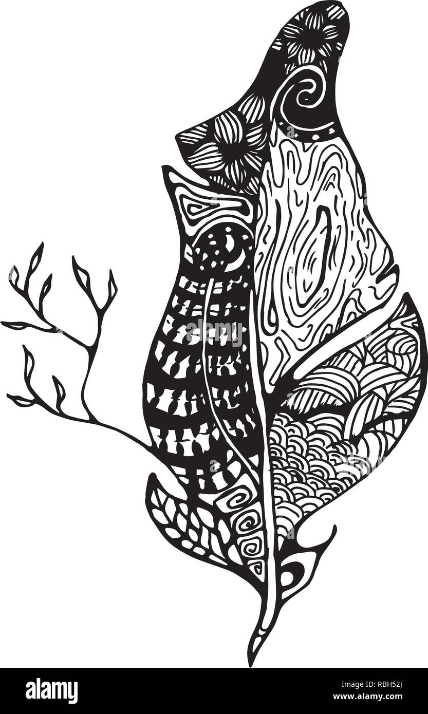 Illustration with stylized feather with natural patterns of feathers ...