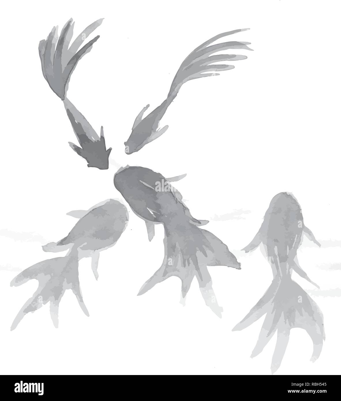 Illustration with fish in the Japanese style, made in the ink Stock ...