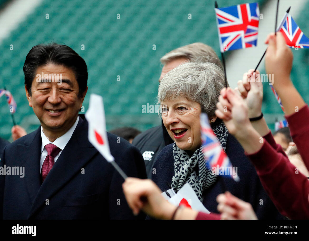 Chase bridge primary school children waving flags during hi-res stock ...
