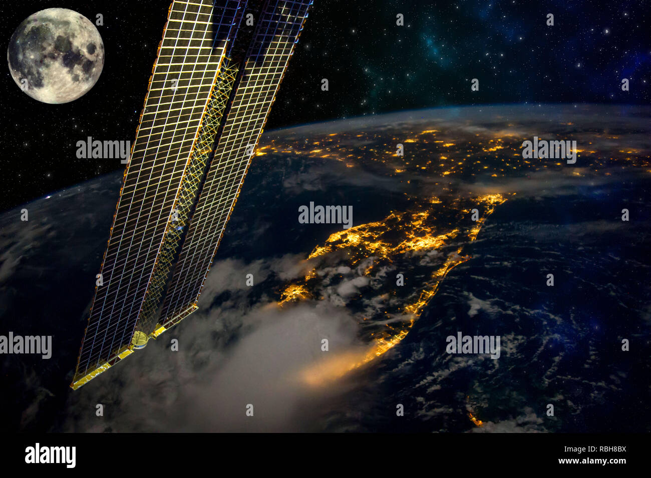 ISS taken with the earth and the moon in the background Elements of ...