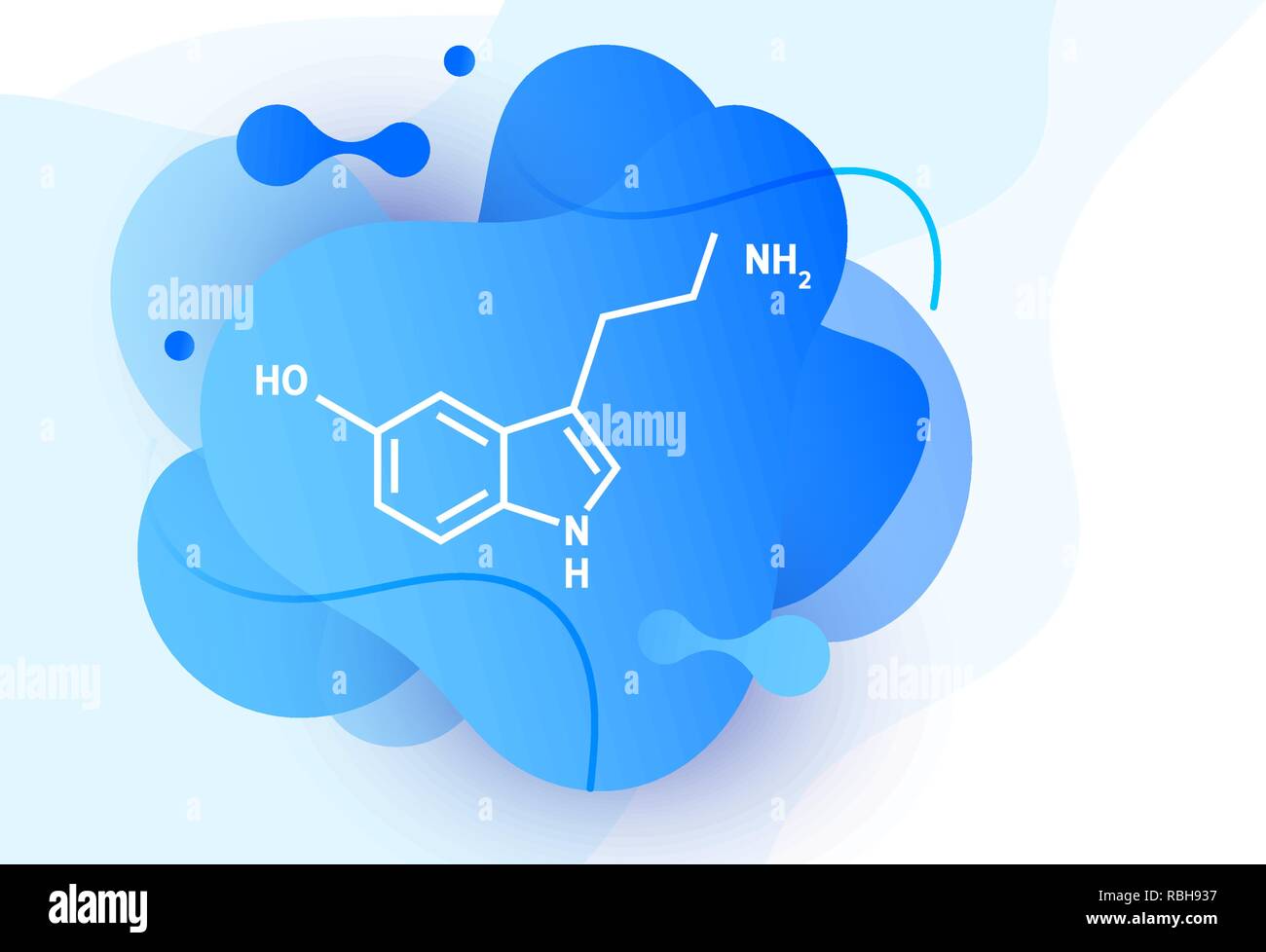 Serotonin hormone structural chemical formula on wave liquid background ...