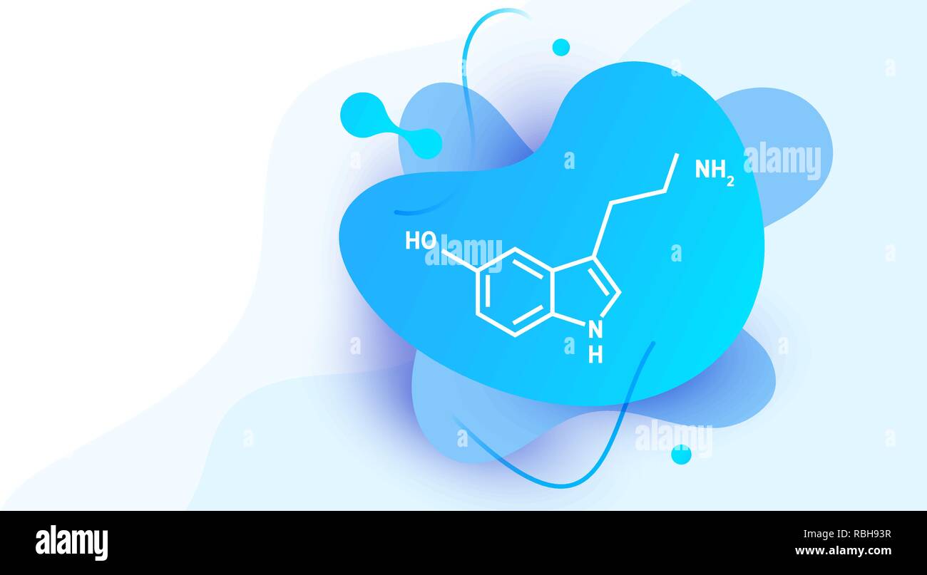 Serotonin hormone structural chemical formula on wave liquid background ...