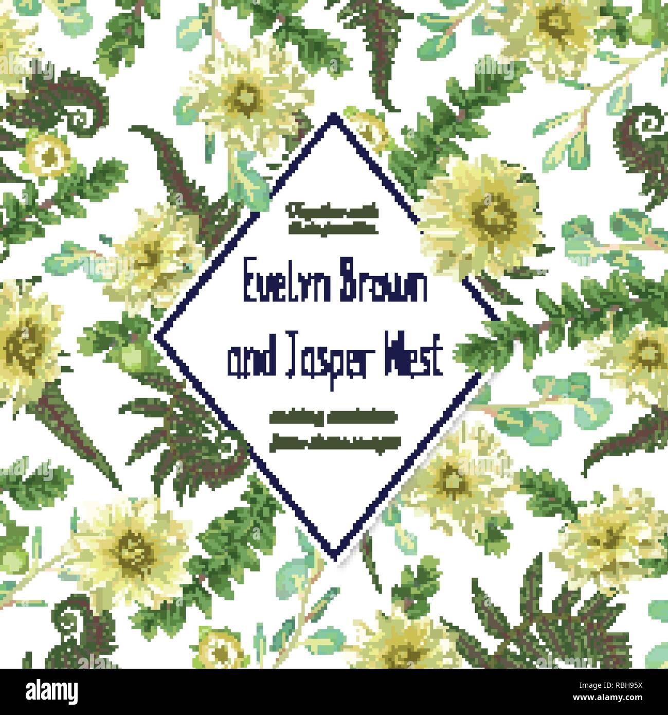 Beautiful vector rhombus, rhomb frame with flowers of yellow dahlia ...