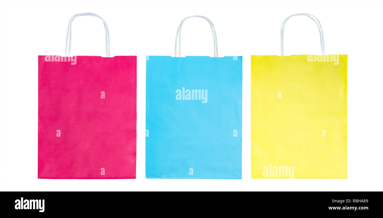 Collection of colorful paper bags isolated on white Stock Photo - Alamy