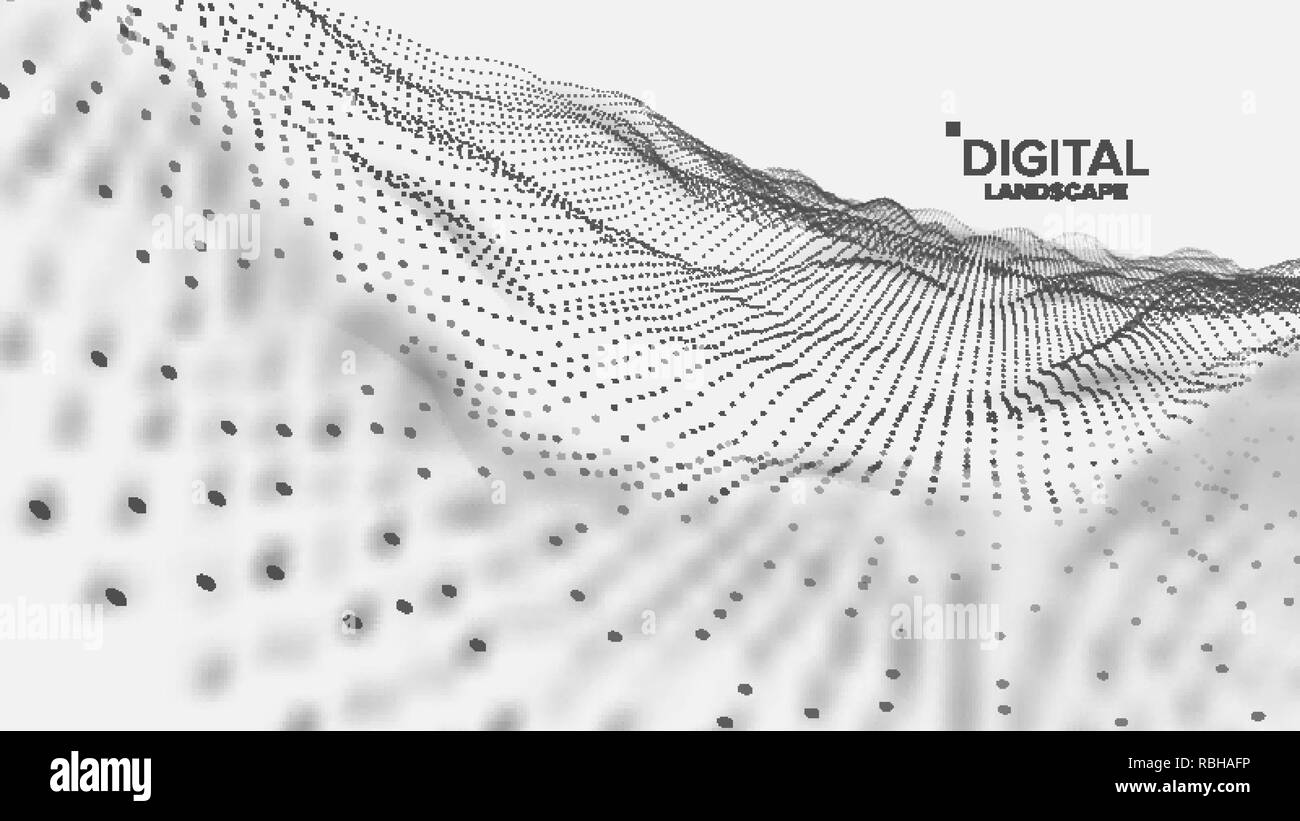 Digital Landscape Vector. Data Technology. Wave Mountain. Tech Surface ...