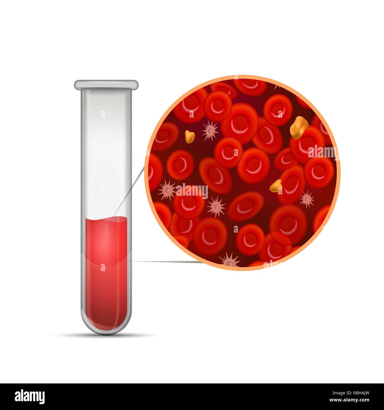 Glossy medical test-tube with red blood composition infographic with ...
