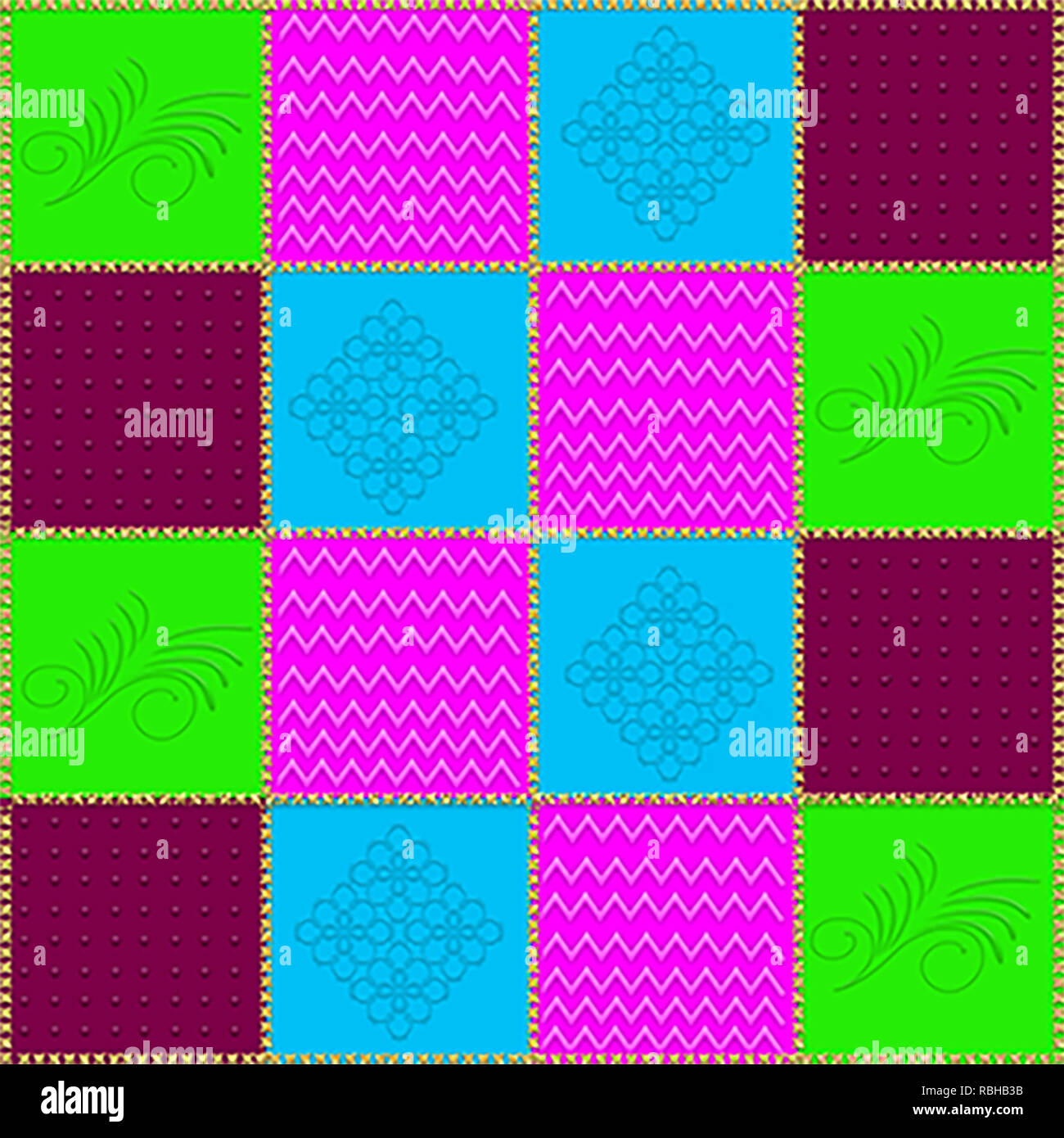 Colorful graphic Quilting Pattern with gold stitching Stock Photo - Alamy