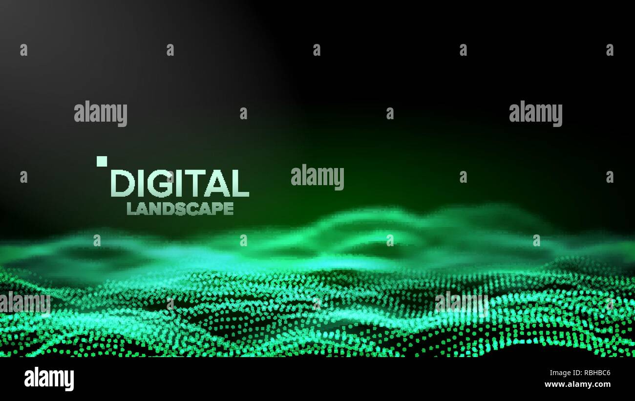 Digital Landscape Vector. Data Technology. Wave Mountain. Tech Surface ...