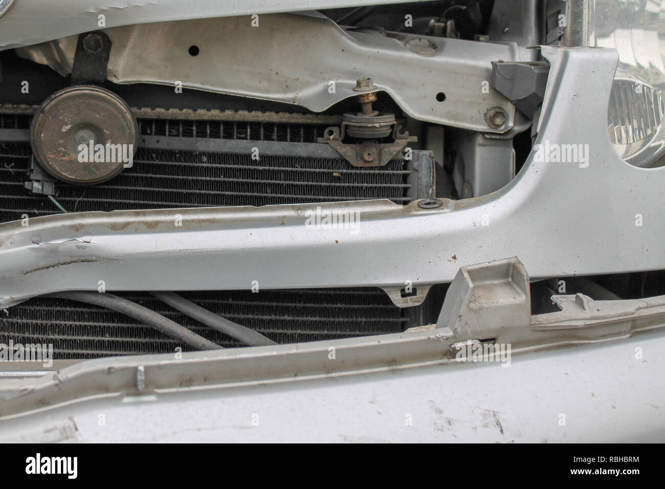 Car Crash; Body work and headlight damage after a vehicle / auto crash ...
