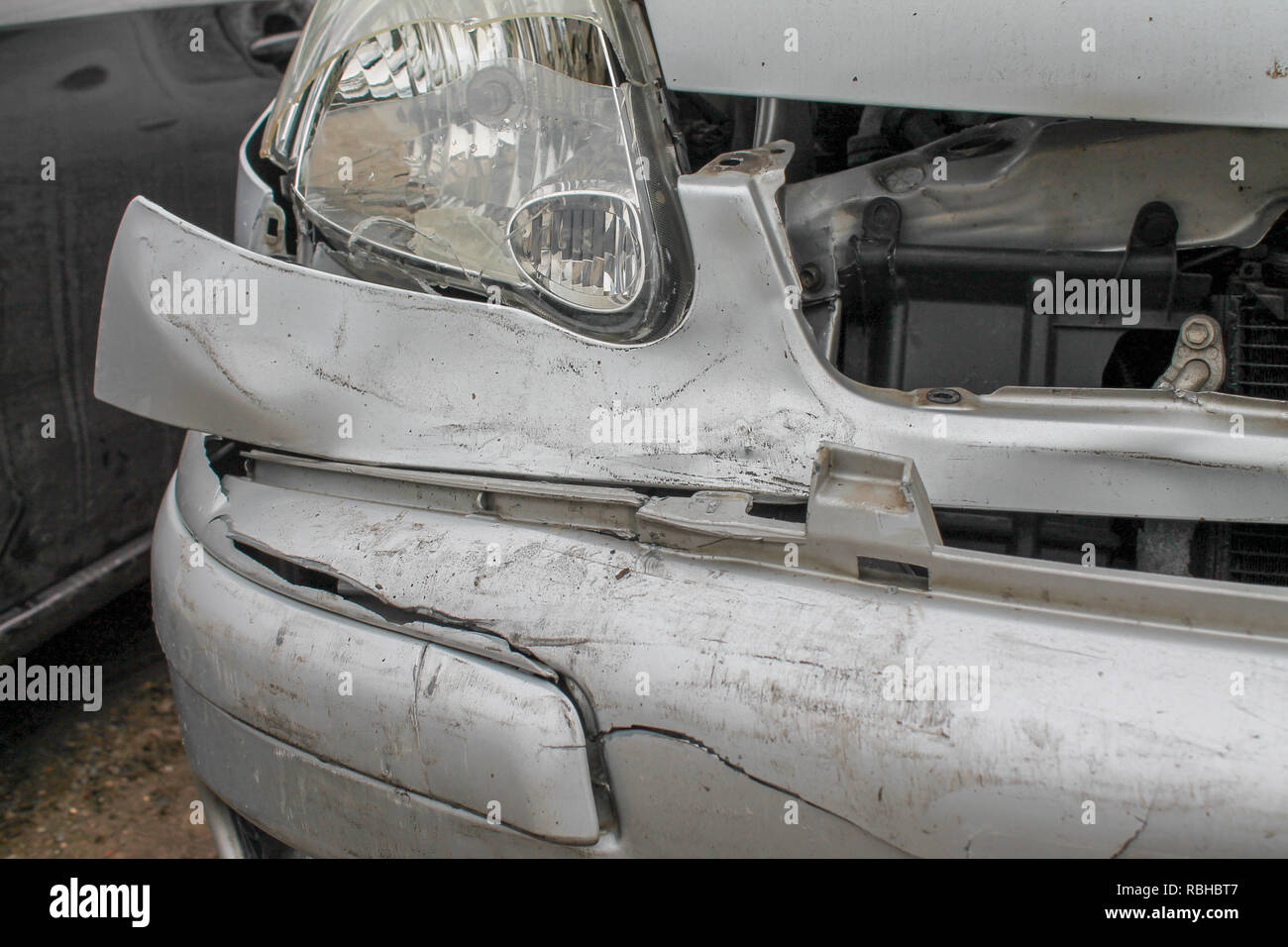 Car Crash; Body work and headlight damage after a vehicle / auto crash ...