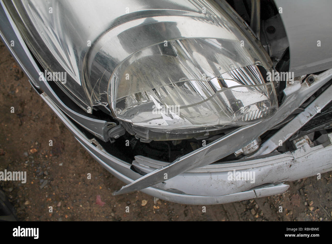 Car Crash; Body work and headlight damage after a vehicle / auto crash ...