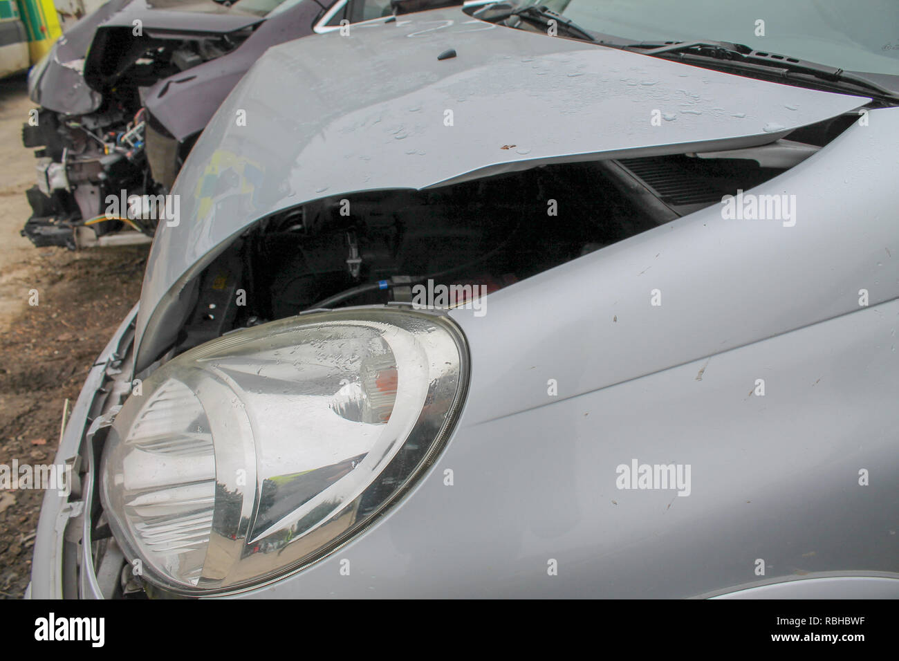 Car Crash; Body work and headlight damage after a vehicle / auto crash ...