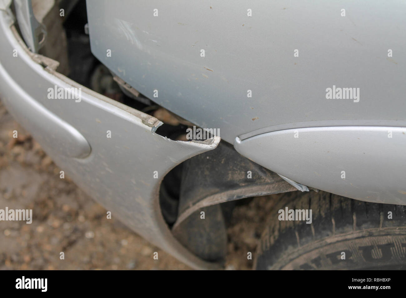 Car Crash; Body work and headlight damage after a vehicle / auto crash ...