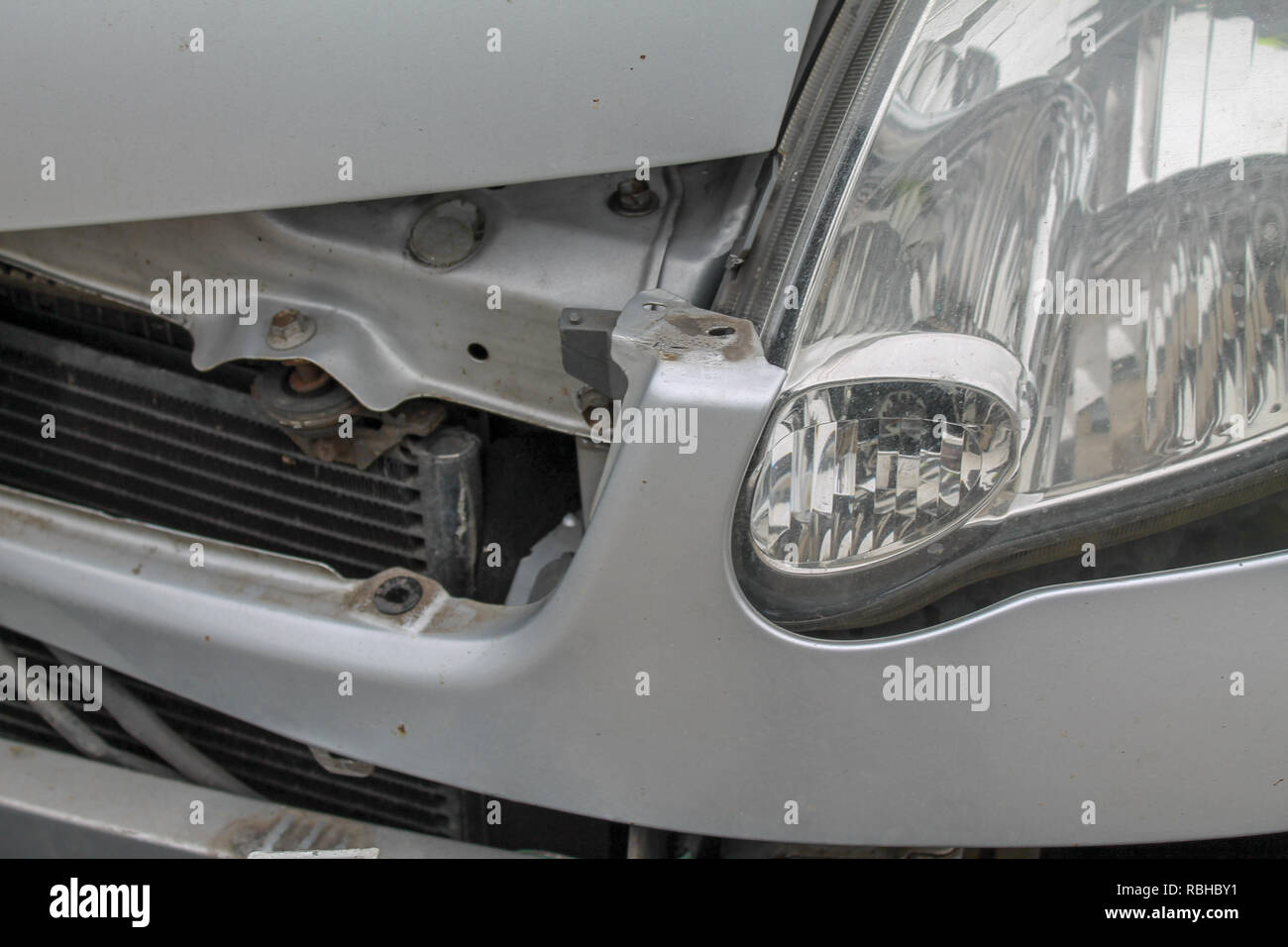 Car Crash; Body work and headlight damage after a vehicle / auto crash ...