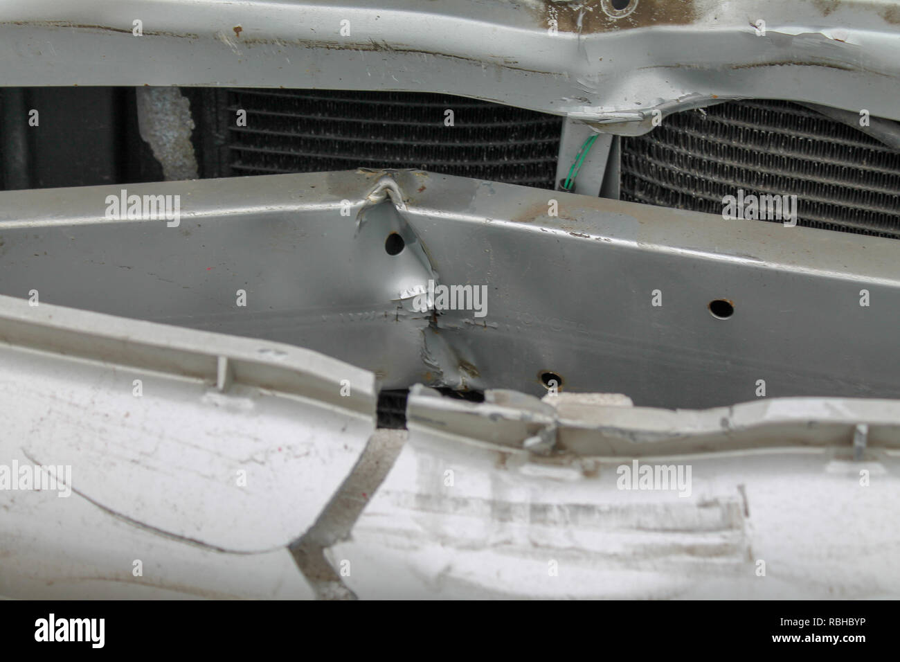 Car Crash; Body work and headlight damage after a vehicle / auto crash ...