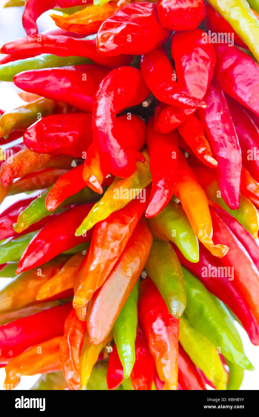 Hanging Strand of Red Chili Peppers in New Mexico southwest US Stock ...