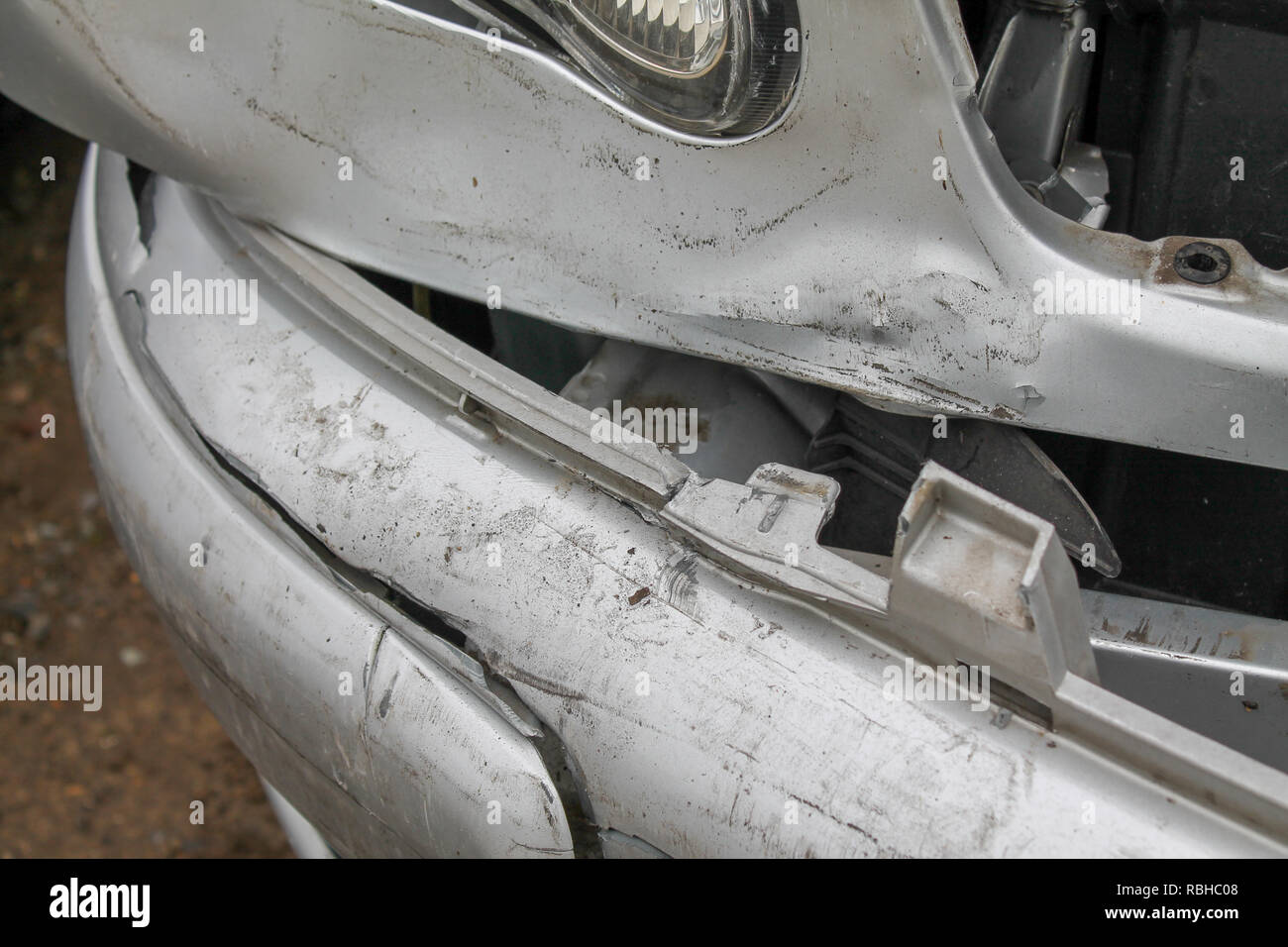 Car Crash; Body work and headlight damage after a vehicle / auto crash ...