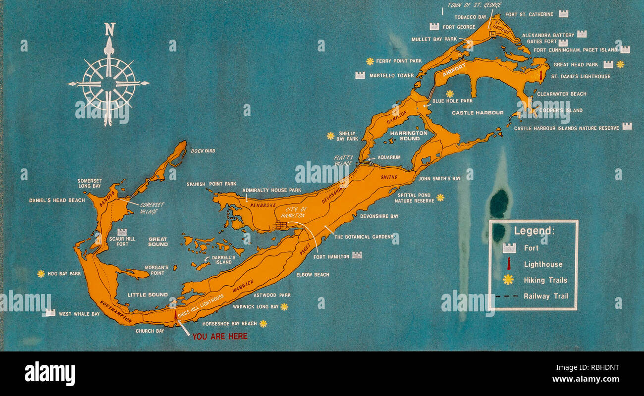 Map of the islands at Gibbs hill lighthouse, Hamilton, Burmuda Stock ...