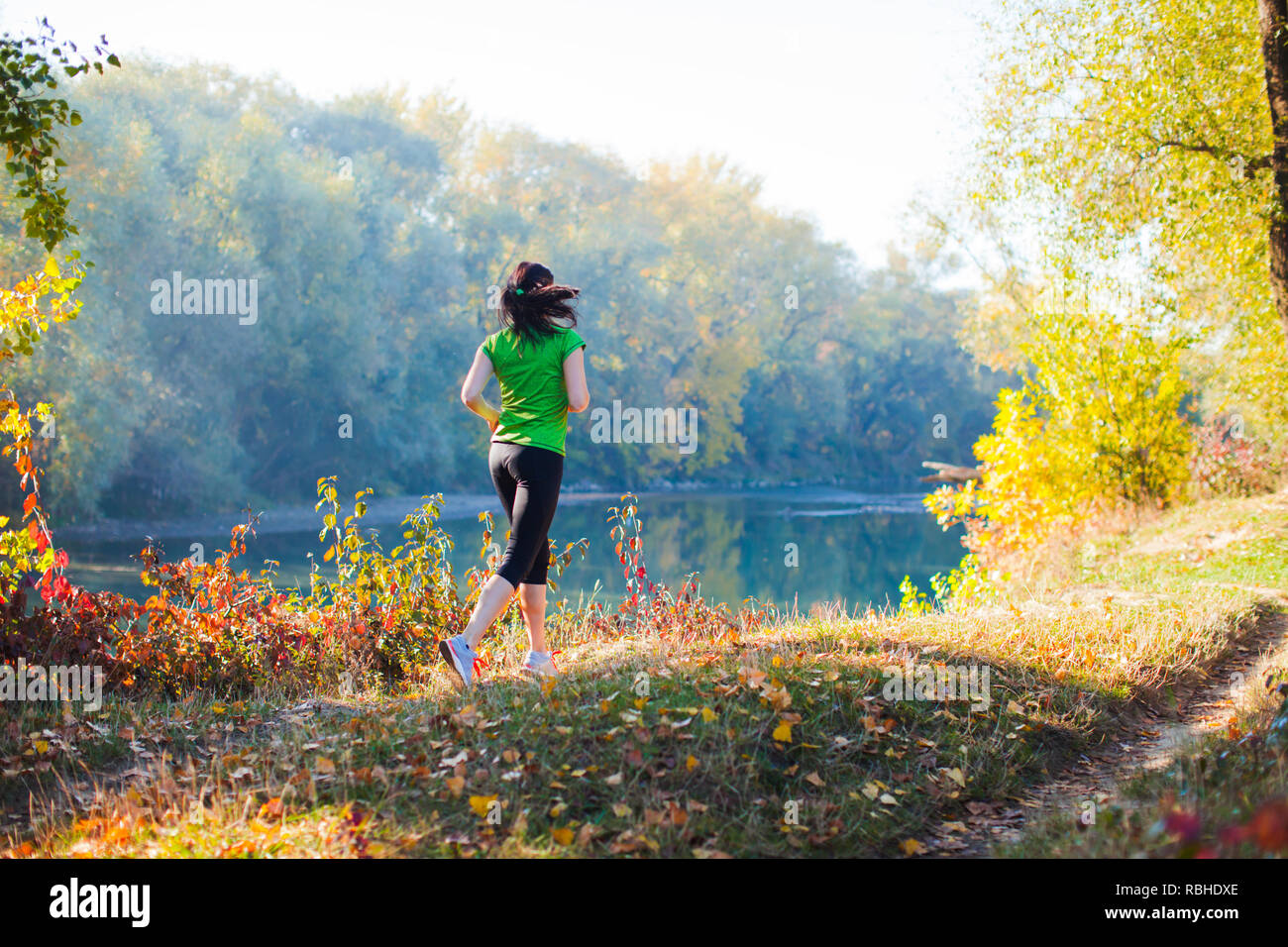 Woman backview and lake summer hi-res stock photography and images - Alamy