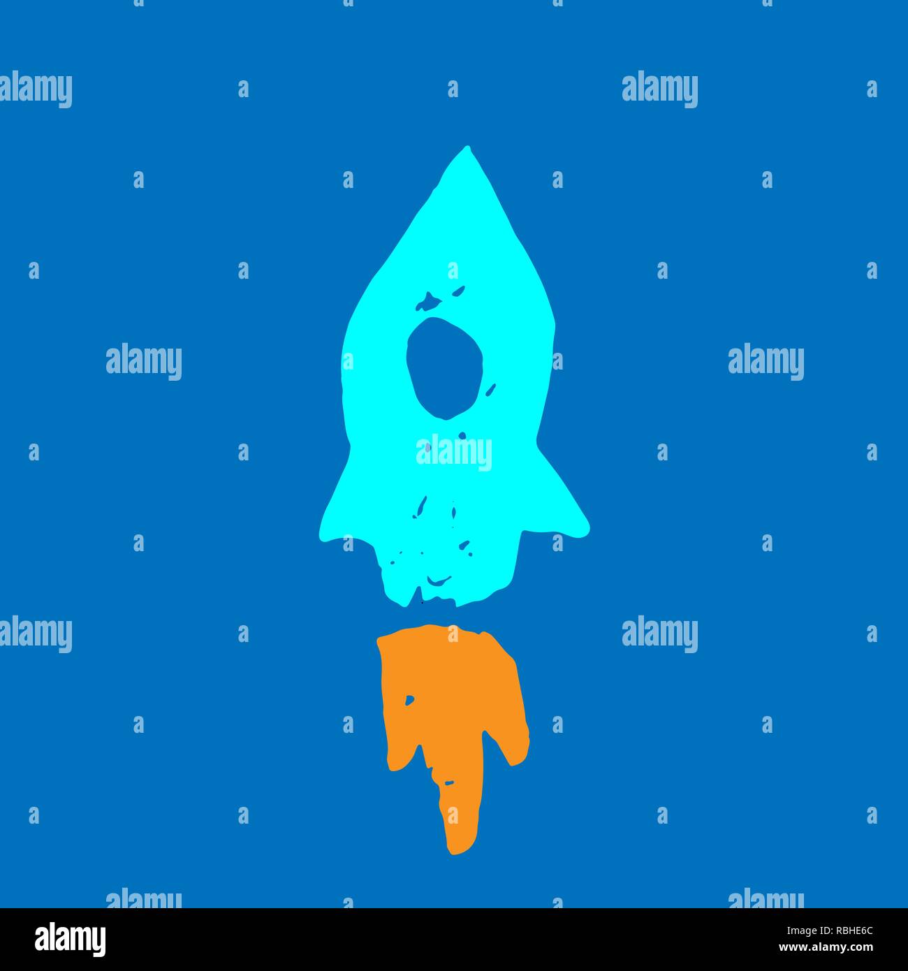 Grunge rocket ship with fire. Flying space rocket vector illustration ...