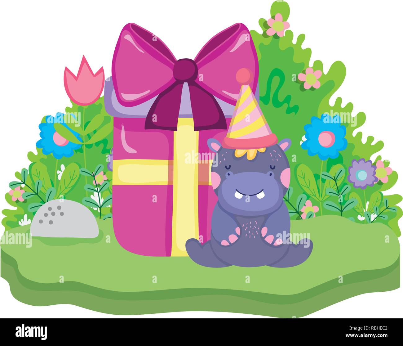 cute and little hippo character with party hat Stock Vector Image & Art ...