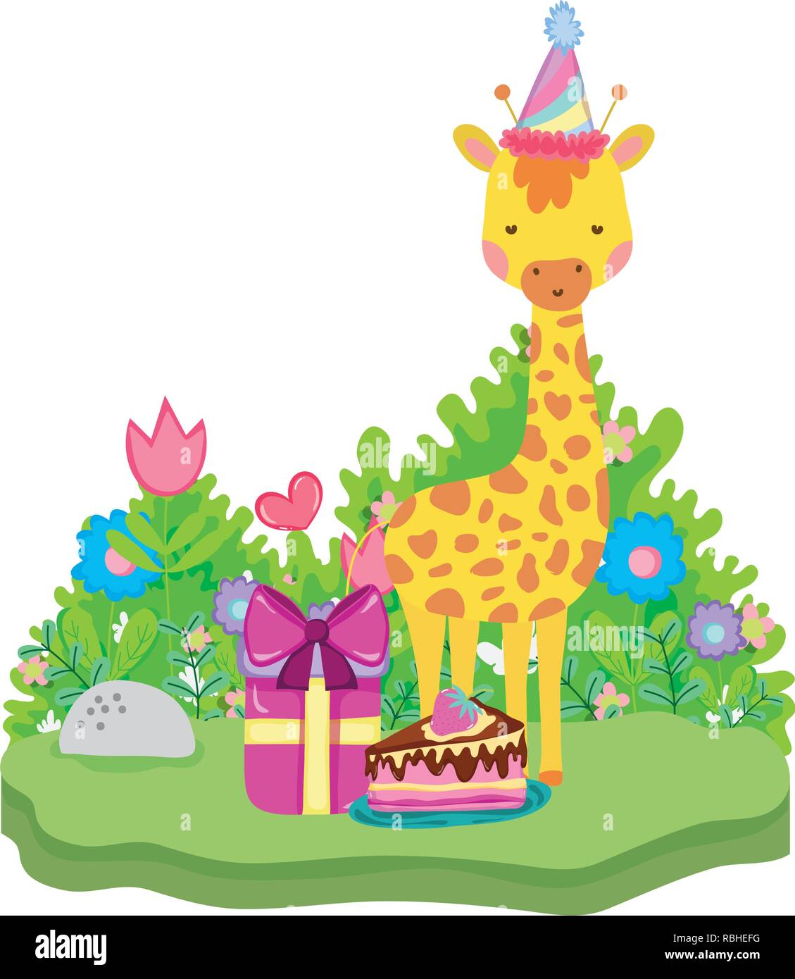 cute and little giraffe with party hat character Stock Vector Image ...
