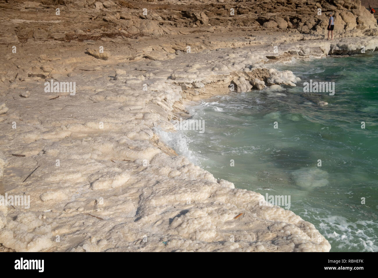 Crystallized salt rocks along the shores of the Dead Sea, Israel Stock ...