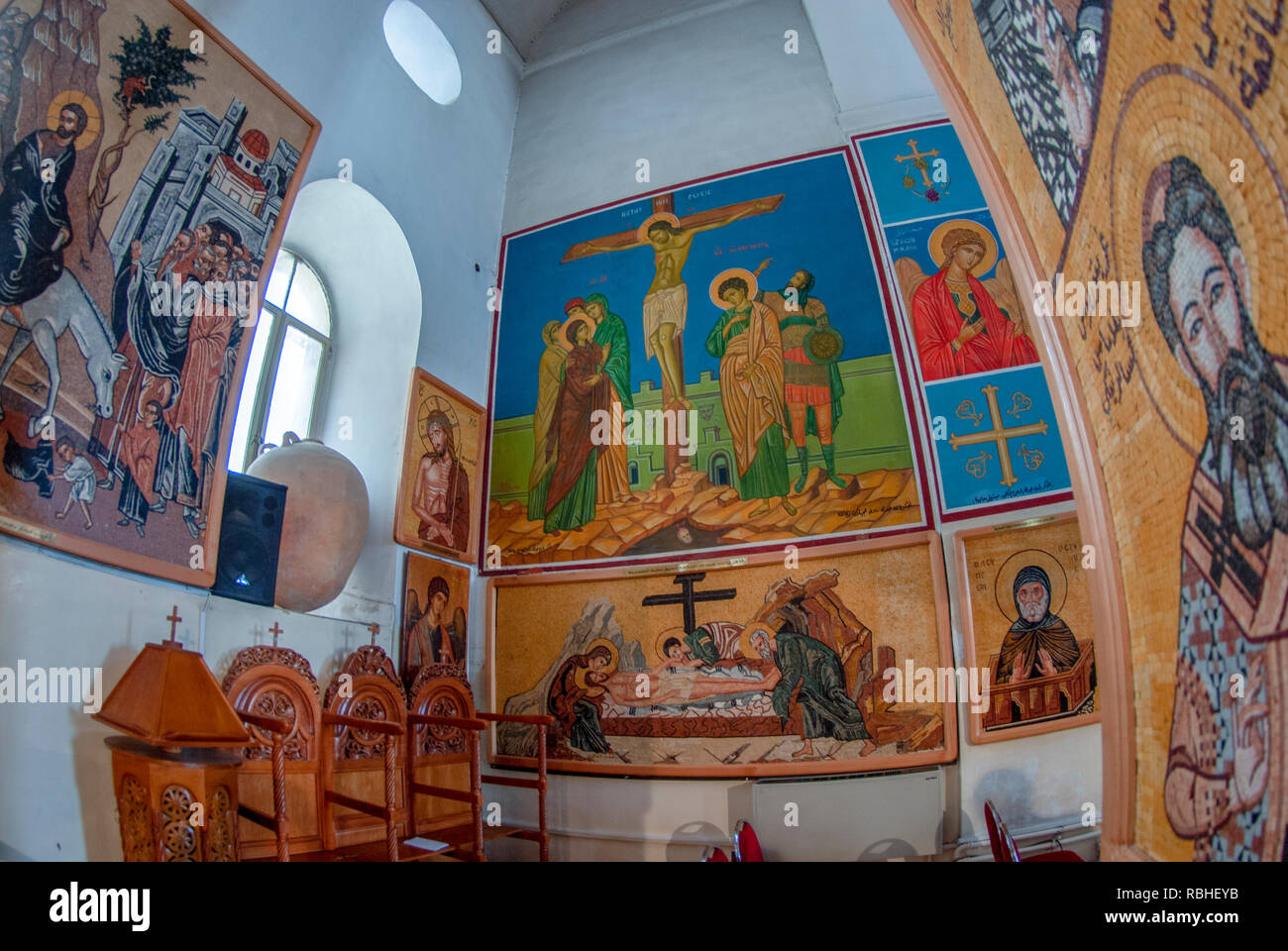 Interior of the Greek Orthodox Basilica of Saint George, Madaba, Jordan ...