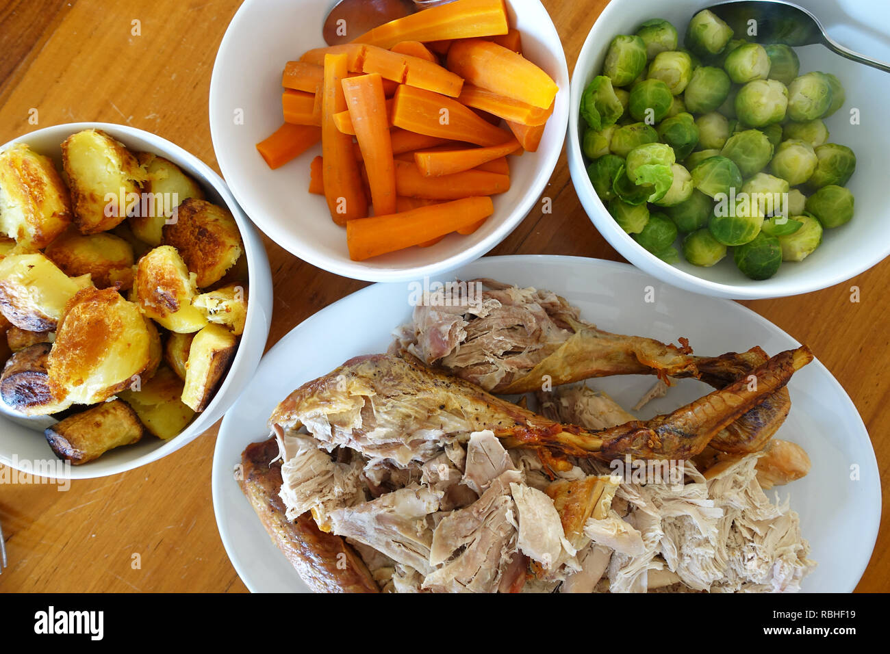 Typical Christmas Dinner with turkey, roast veg and brussel sprouts ...