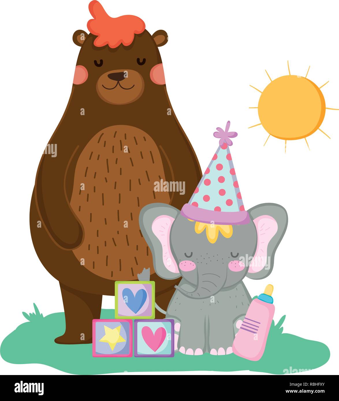 cute and little elephant with party hat Stock Vector Image & Art - Alamy