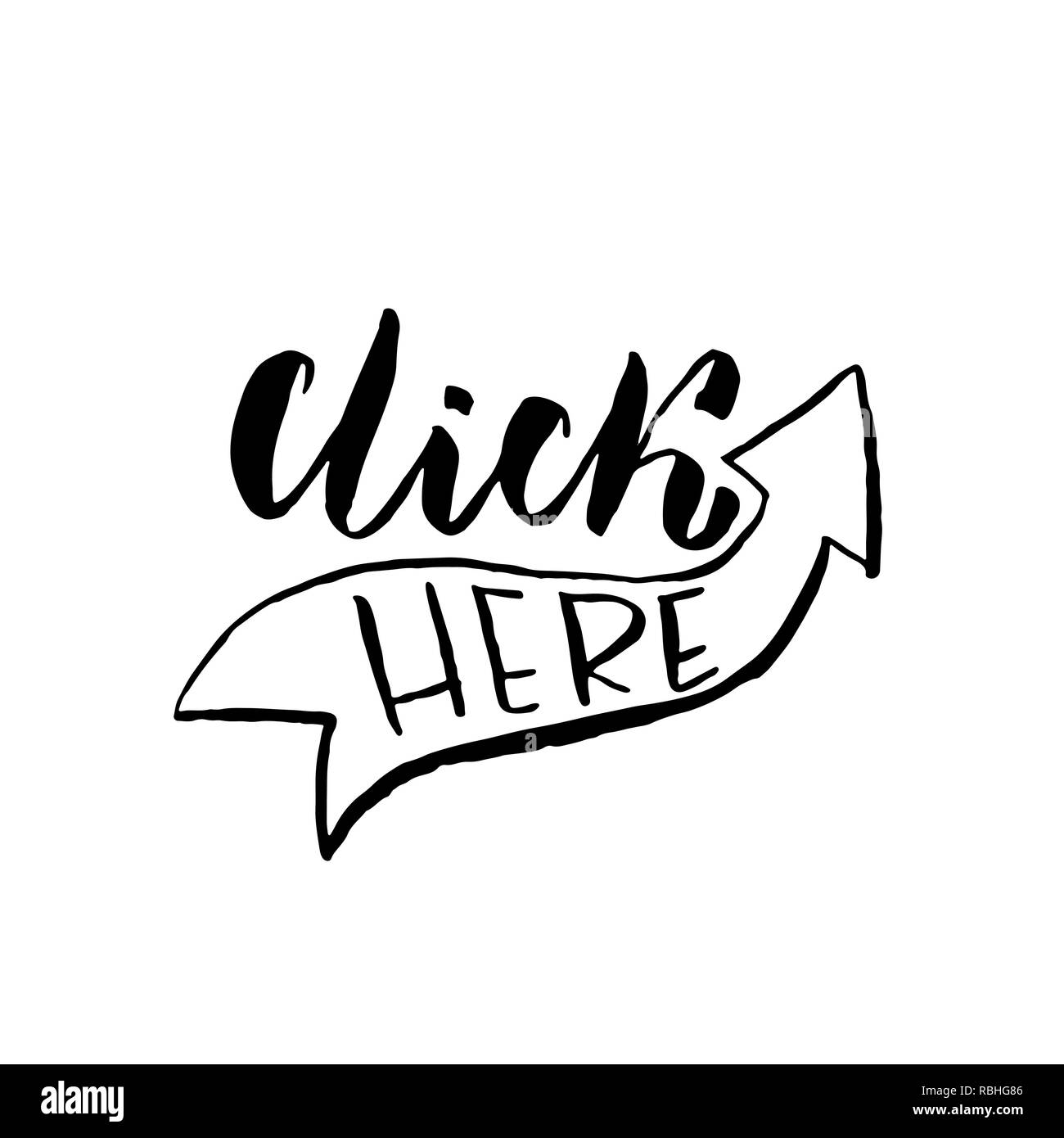 Click here. Modern brush lettering design. Vector calligraphy ...