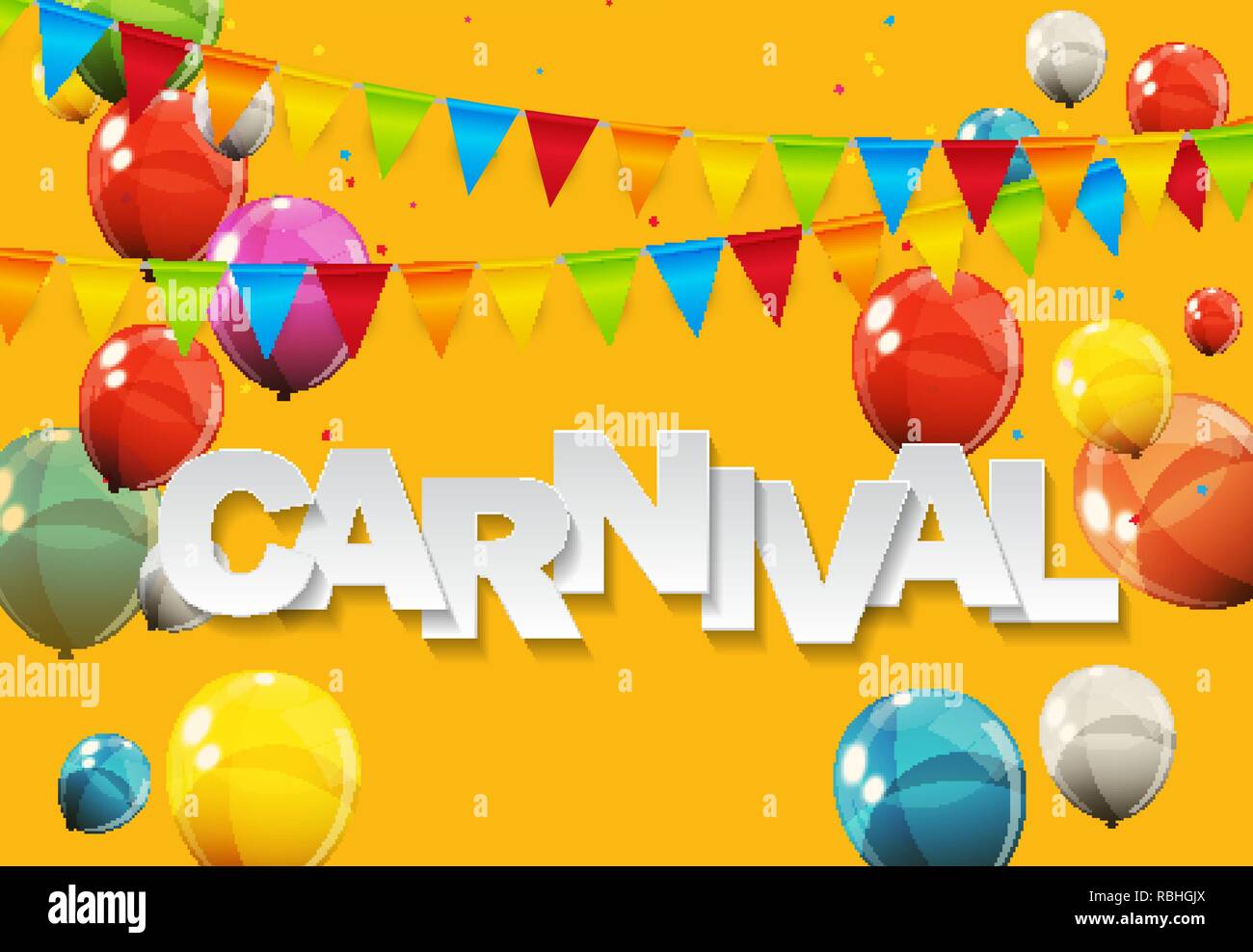 Carnival banner with bunting flags and flying balloons. Vector ...