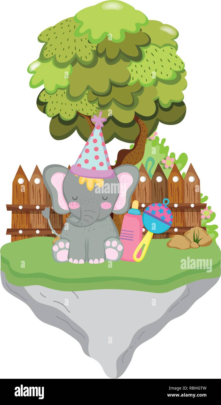 cute and little elephant with party hat Stock Vector Image & Art - Alamy