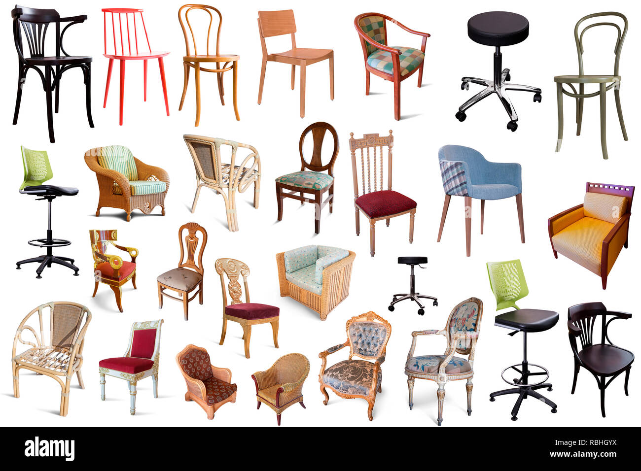 Set of comfortable and stylish chairs isolated on white background ...