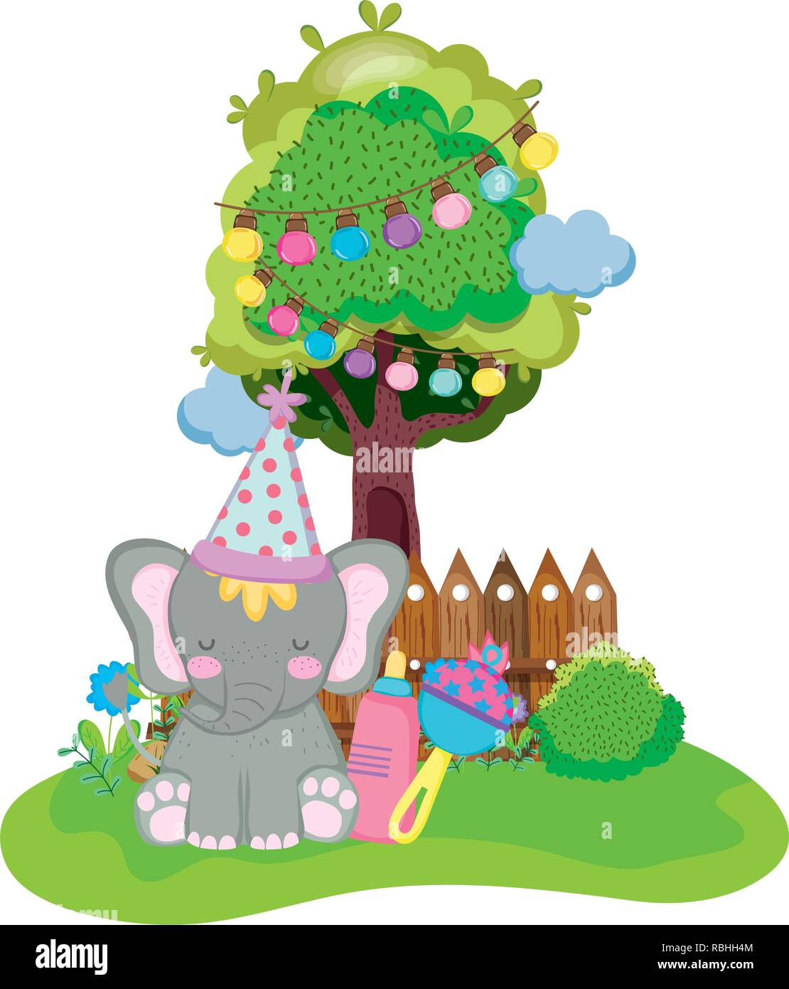 cute and little elephant with party hat Stock Vector Image & Art - Alamy