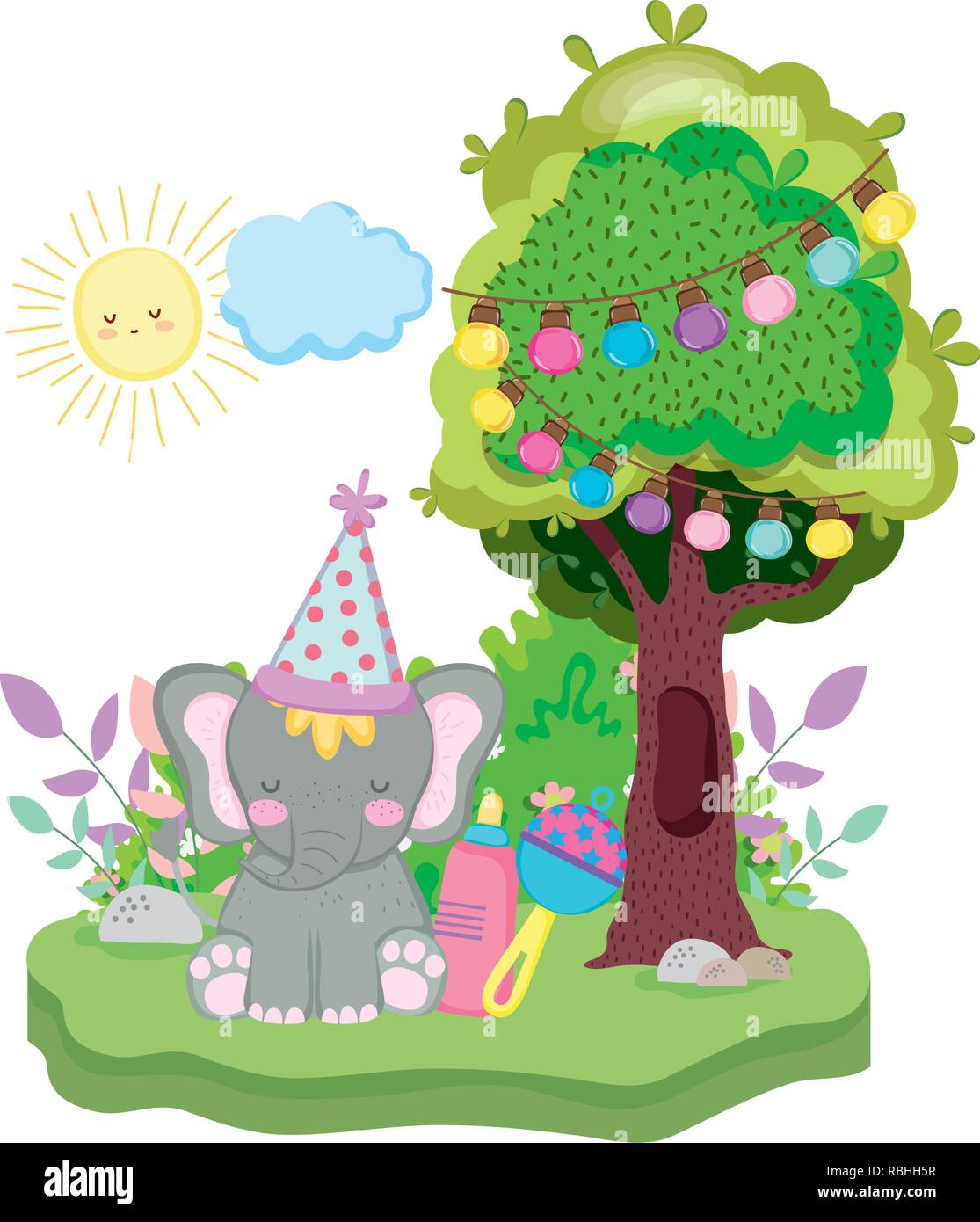cute and little elephant with party hat Stock Vector Image & Art - Alamy